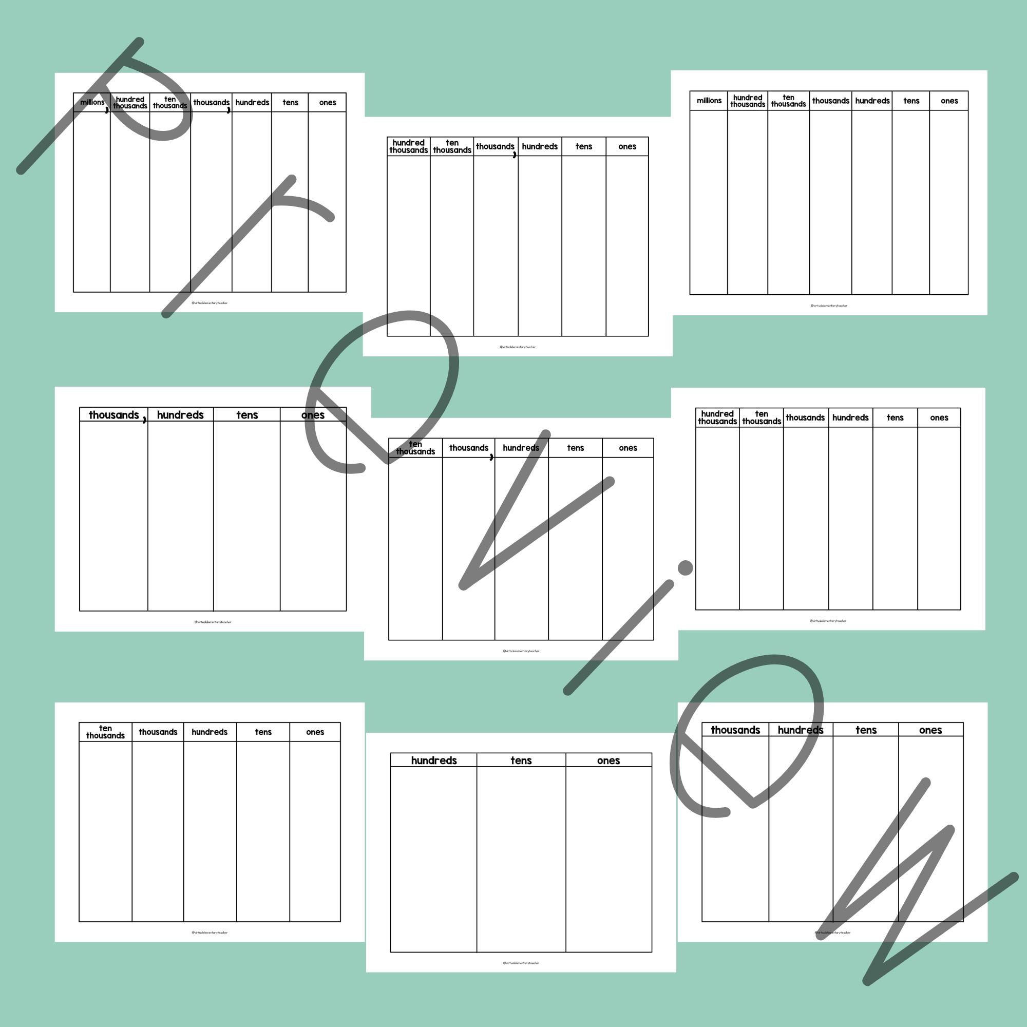 Place Value Mats Printable, Math Center up to Millions (digital ...