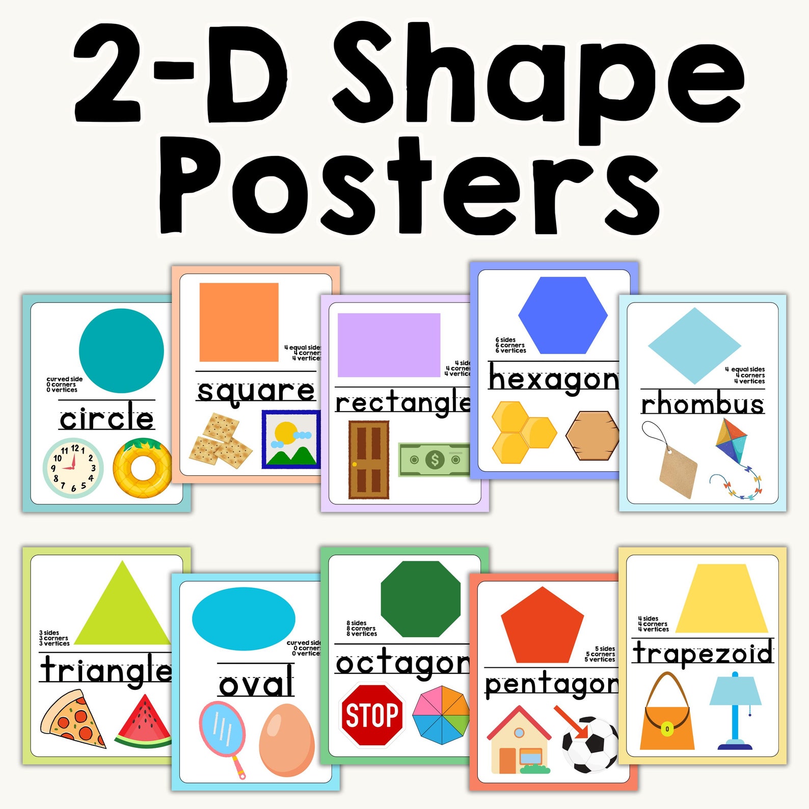 2D Shapes Rainbow Shape Posters Math Posters Homeschool Classroom Decor ...