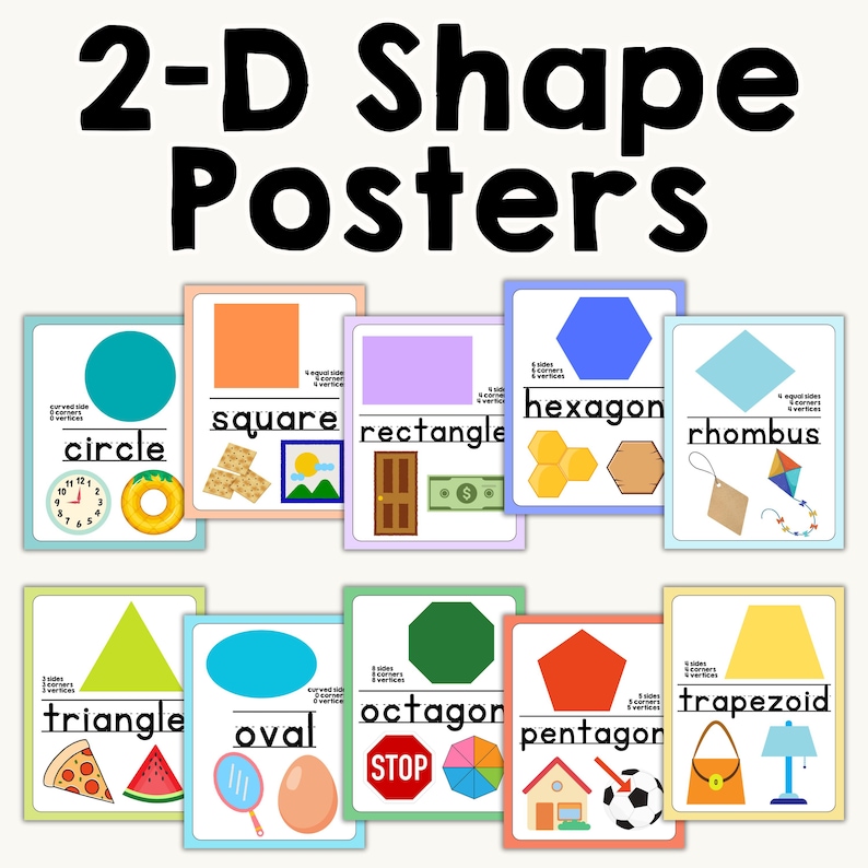 2D Shapes Rainbow Shape Posters Math Posters Homeschool Classroom Decor ...