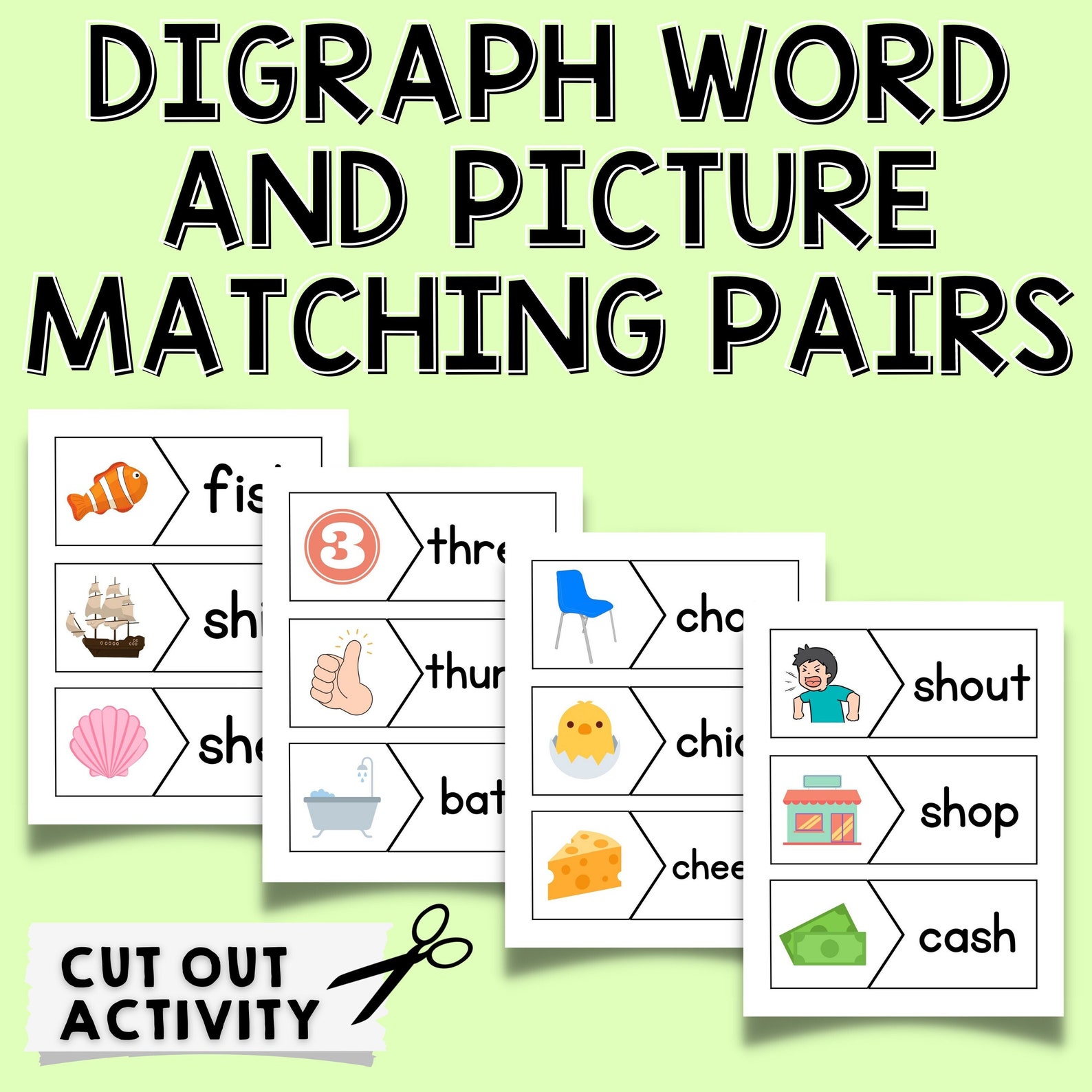 Digraph Flashcard Matching Activity Printable Digraph Activity Digraphs ...