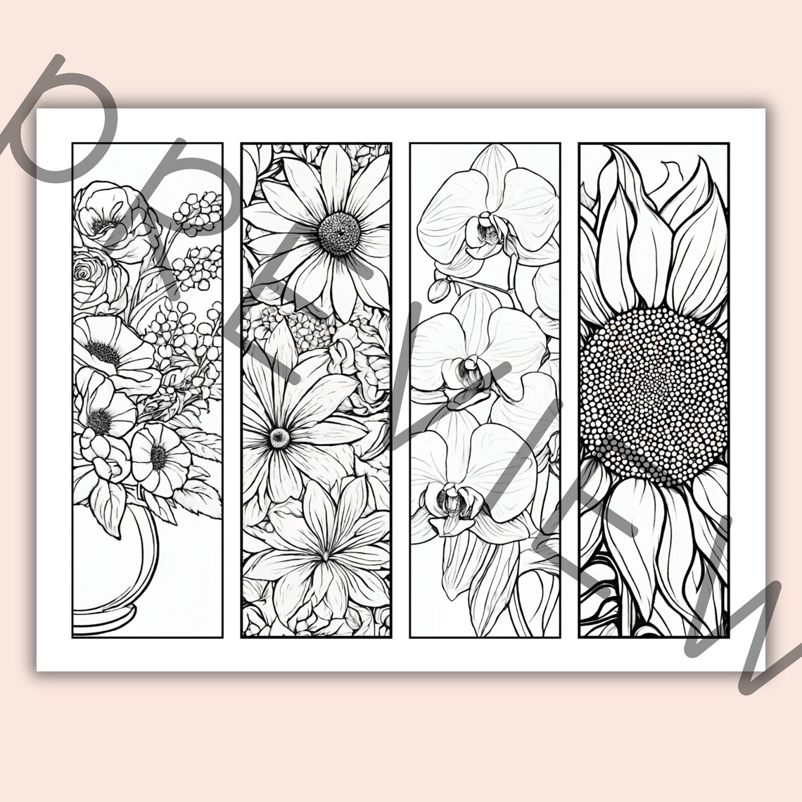 Floral Printable Coloring Bookmarks Flower Coloring Printable Bookmarks ...