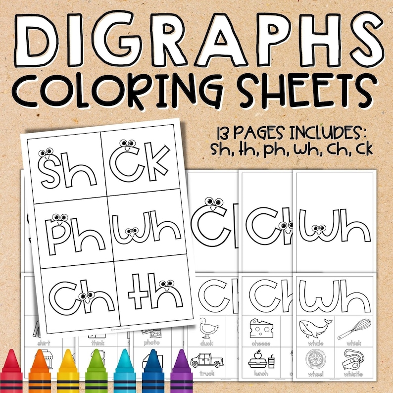 Digraphs Coloring Sheets Sh, Th, Wh, Ph, Ch, Ck - Printable Phonics ...