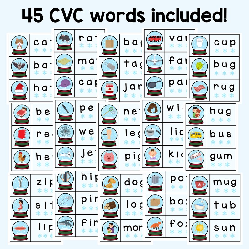 CVC Words Winter Printable, Snow Globe Phonics Activity for ...