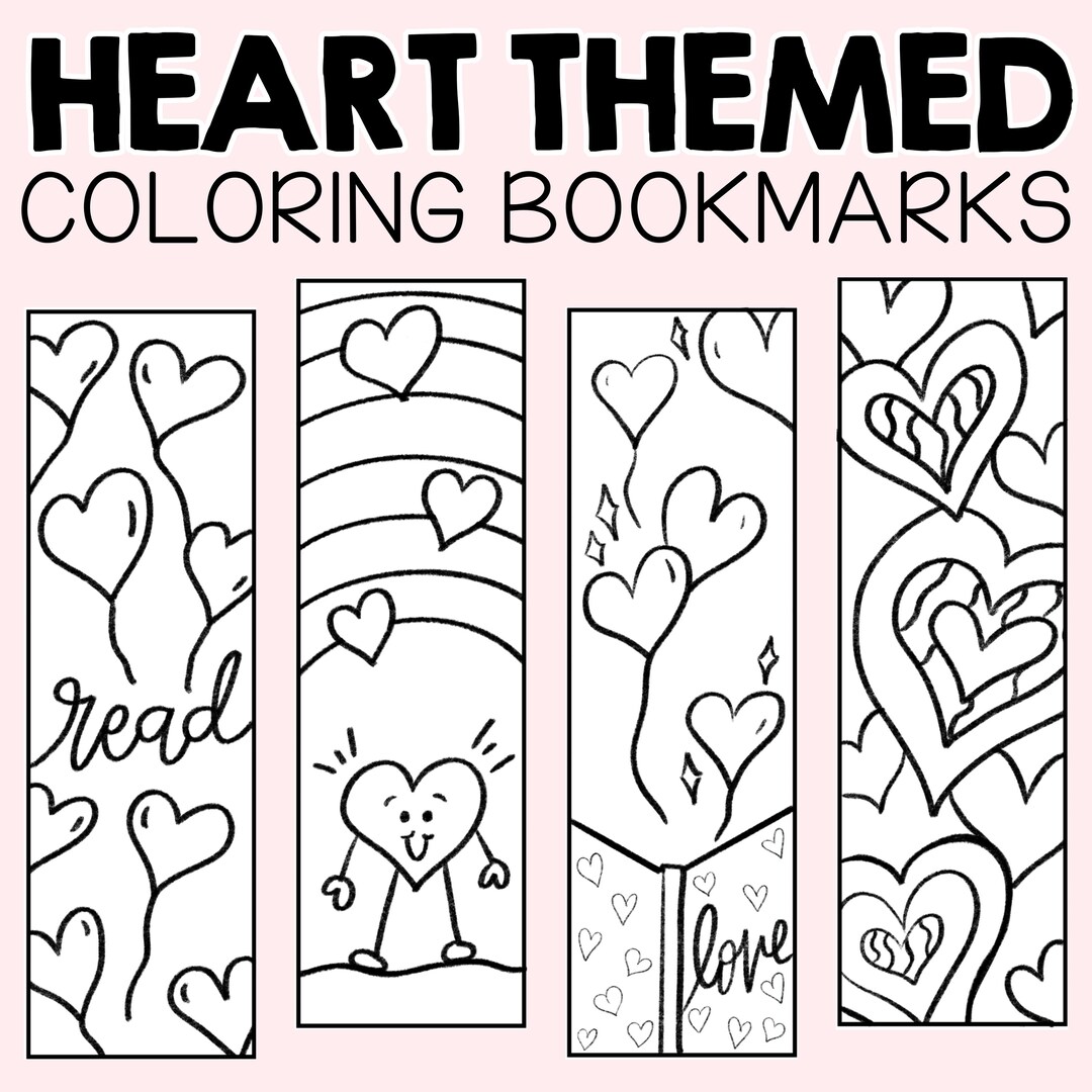 Heart Coloring Bookmarks Printable Bookmarks Cute Valentines Day ...