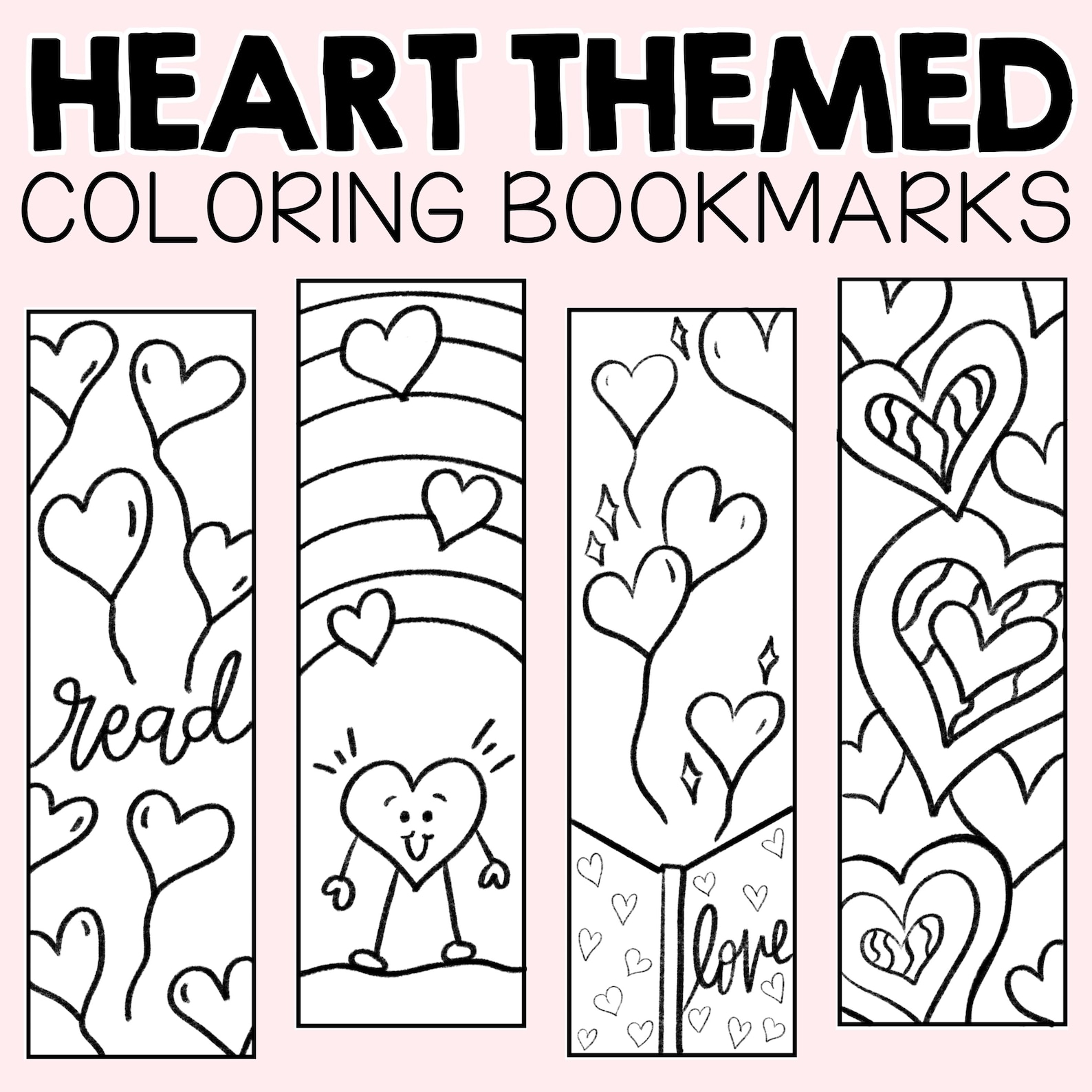 Heart Coloring Bookmarks Printable Bookmarks Cute Valentines Day ...