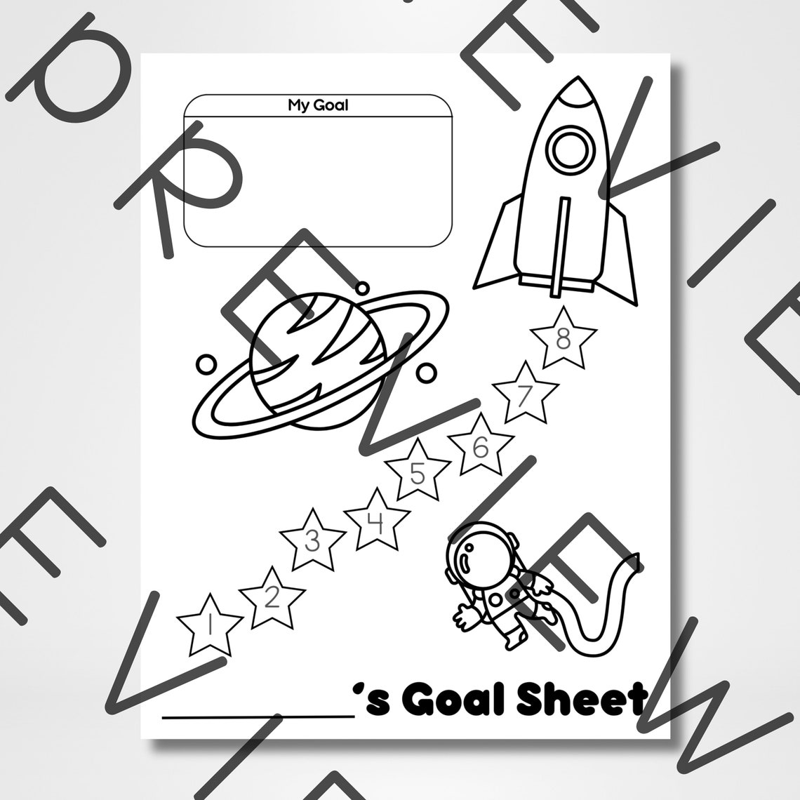 Goal Chart Goal Tracker Sheet Kids Space Themed Reward Chart Kids ...