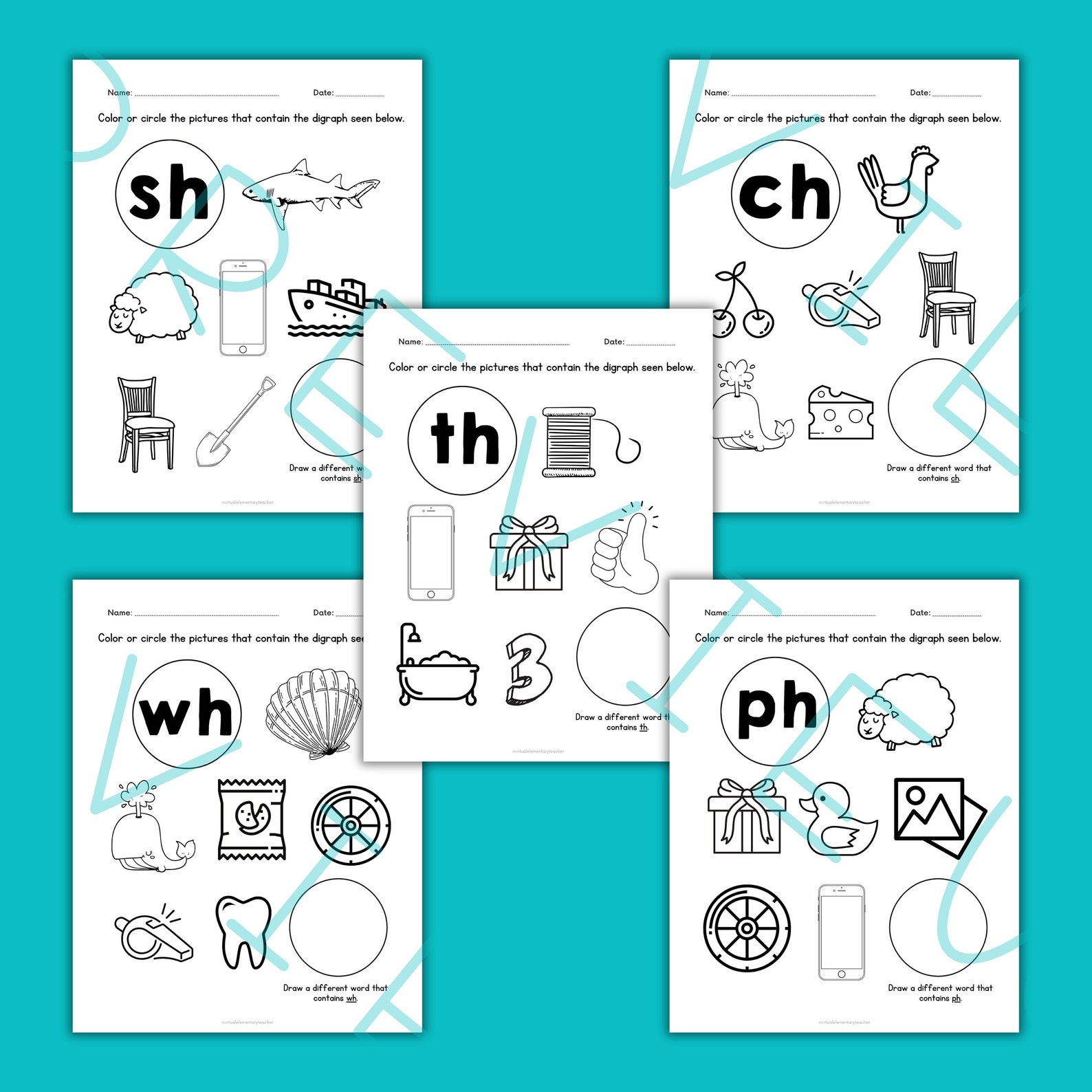 Digraph Worksheets Th Ch Sh Ph Wh Digraph Blends Activities Homeschool ...