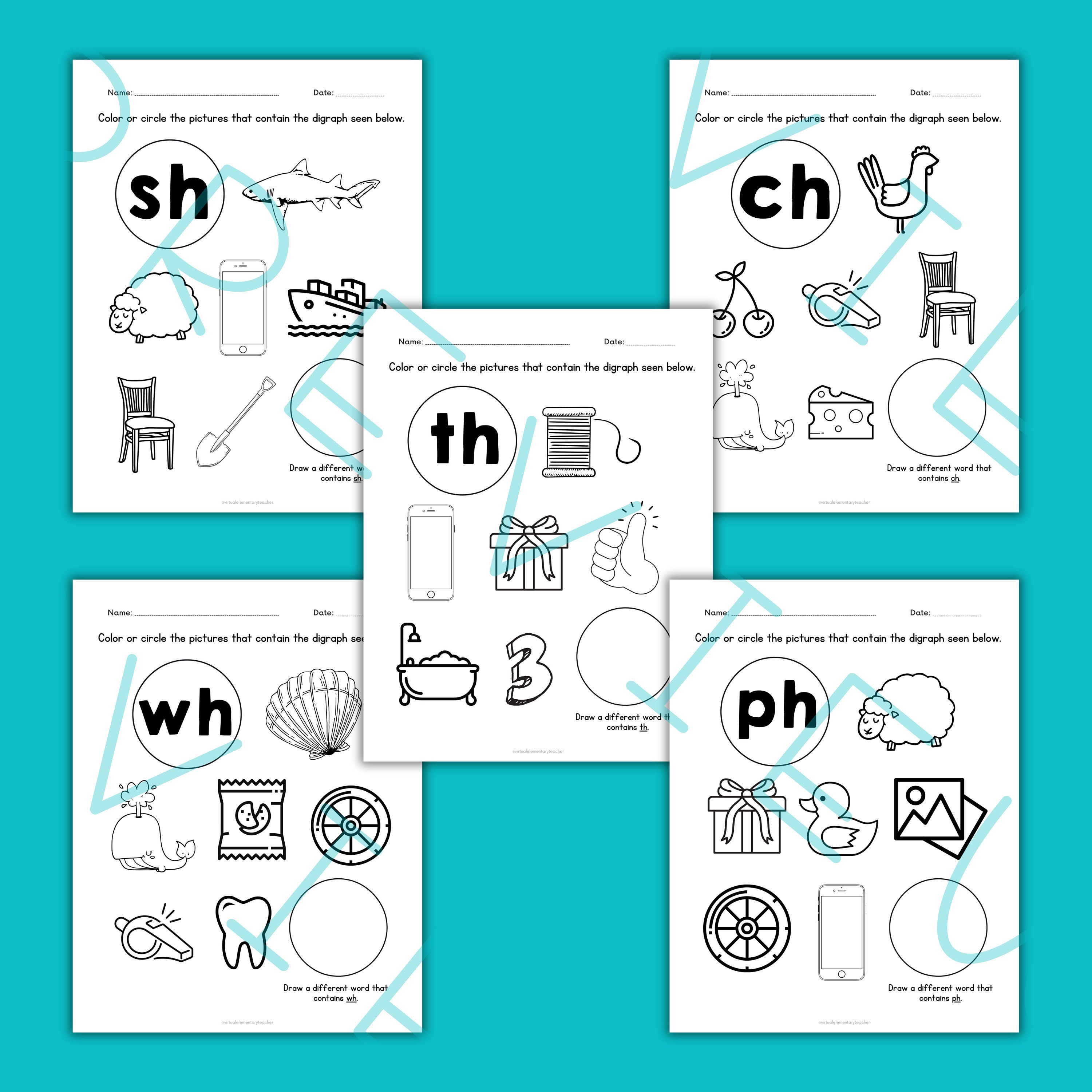 Digraph Worksheets Th Ch Sh Ph Wh Digraph Blends Activities Homeschool ...