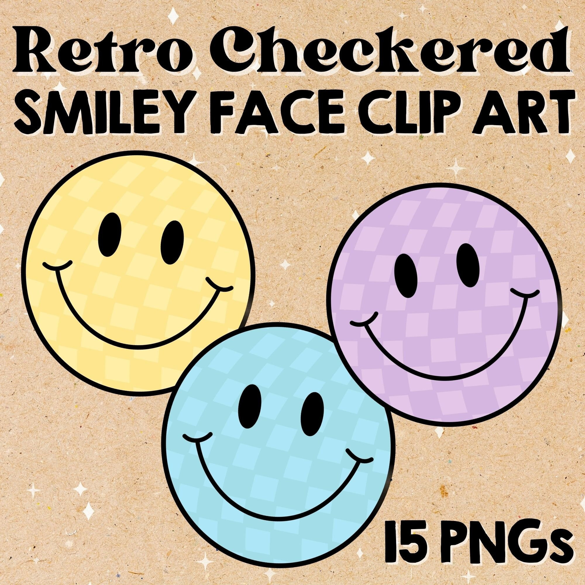 Checkered Smiley Face Clip Art Retro Clip Art Retro Smiley Face Digital ...