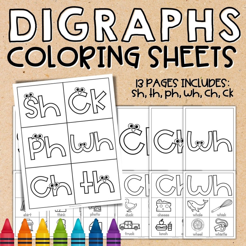 Digraphs Coloring Sheets Sh Th Wh Ph Ch Ck Printable - Etsy