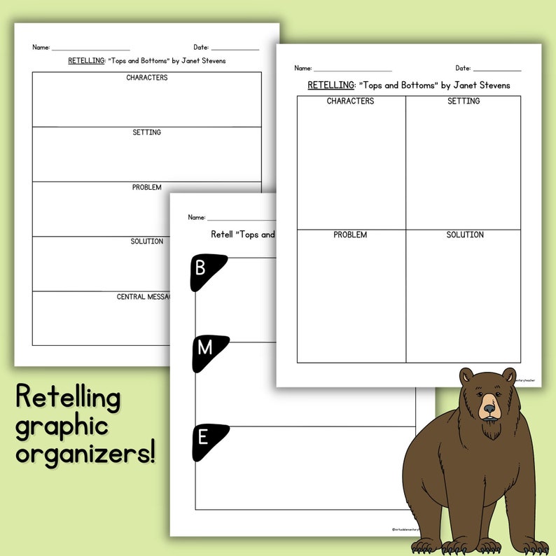 Tops and Bottoms Book Companion Activities Read Aloud Worksheets Read ...