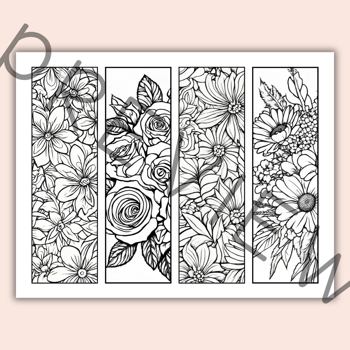 Floral Printable Coloring Bookmarks Flower Coloring Printable Bookmarks ...