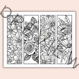 Floral Printable Coloring Bookmarks Flower Coloring Printable Bookmarks ...