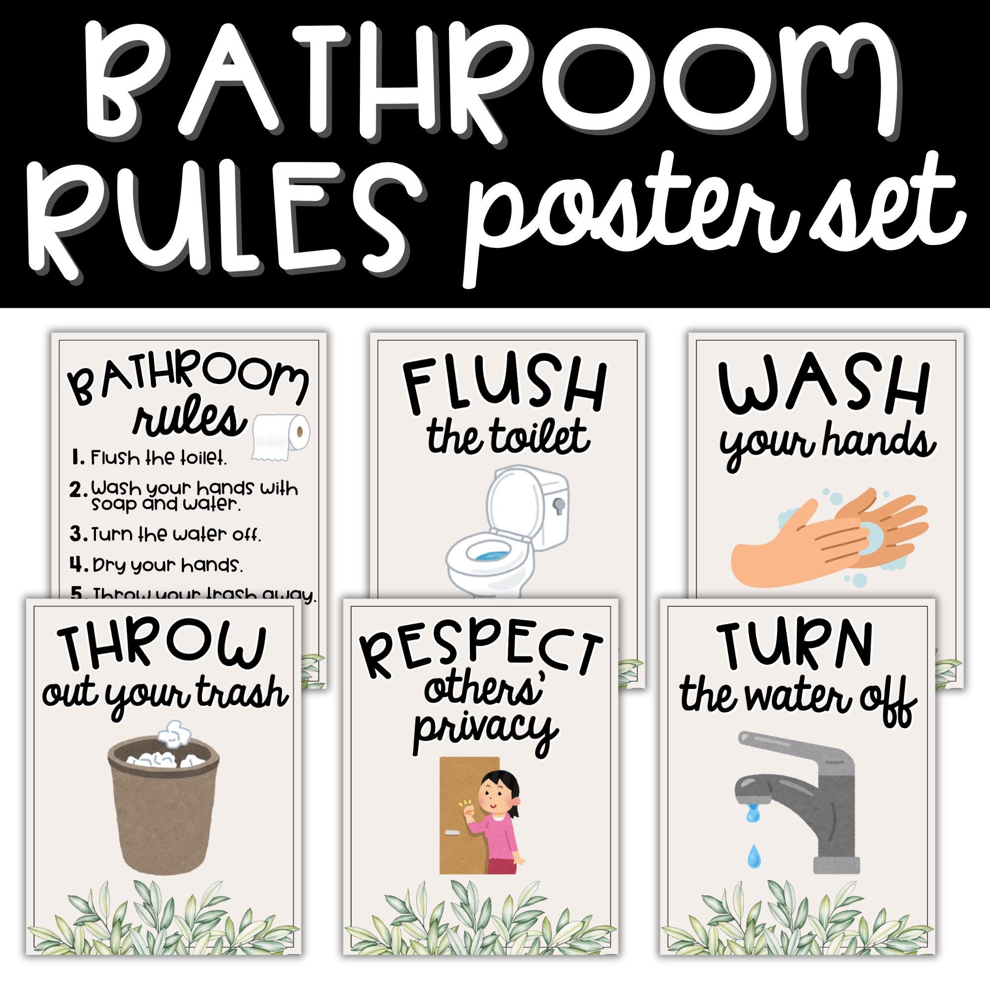 Botanical Bathroom Rules Poster Set | Neutral Classroom Decor (PDF) - Etsy