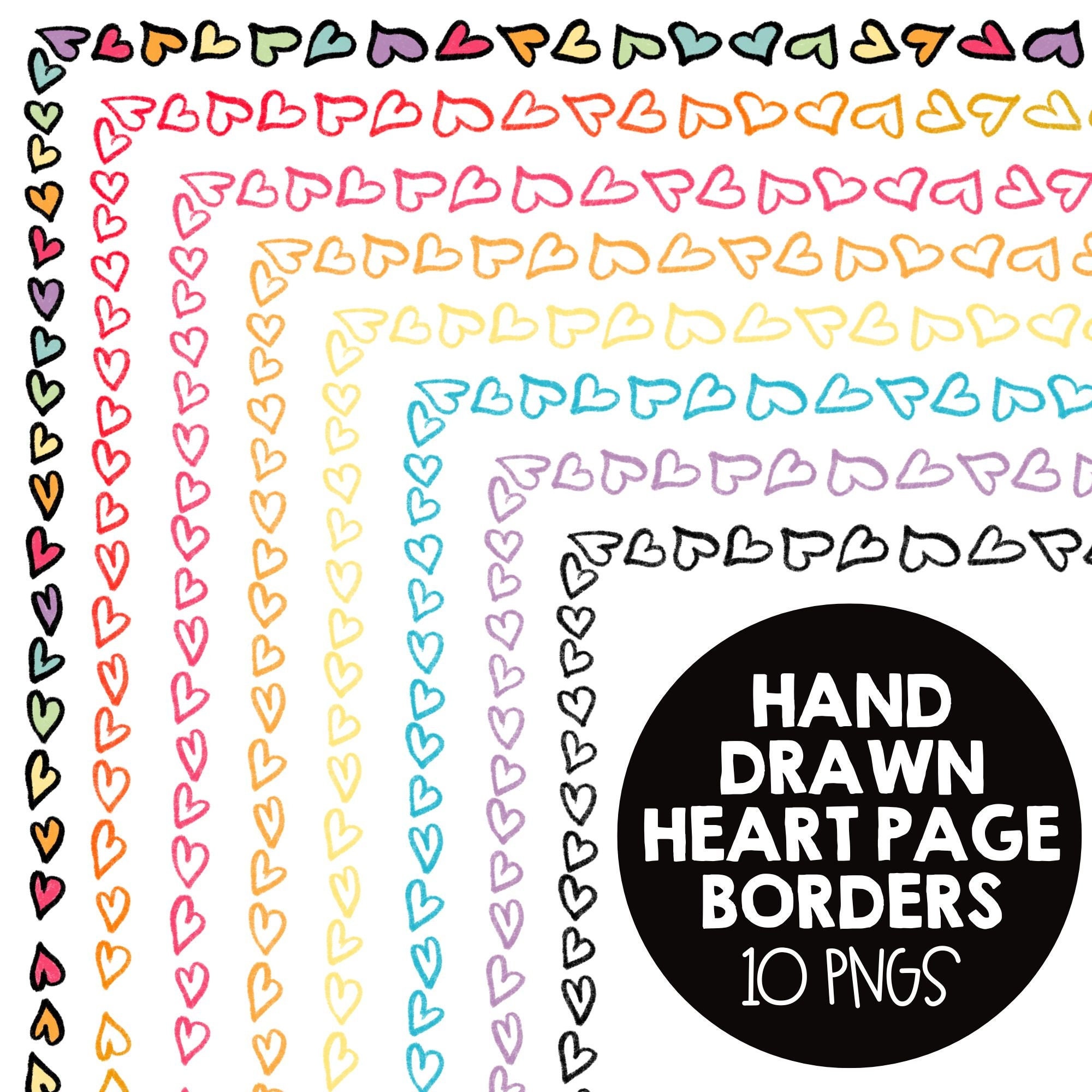 Heart Page Borders Pngs Rainbow Heart Hand Drawn PNG Digital Frames for ...