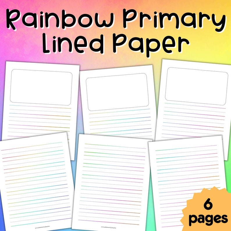 Rainbow Primary Lined Writing Paper, Printable Fun Primary Lined ...