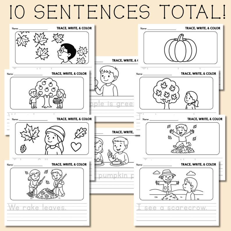 Fall Sentence Writing Worksheets | Trace, Write & Draw/color ...