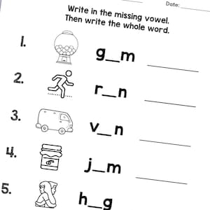 CVC Missing Vowel Worksheets CVC Segmenting Blending Words Phonics CVC ...