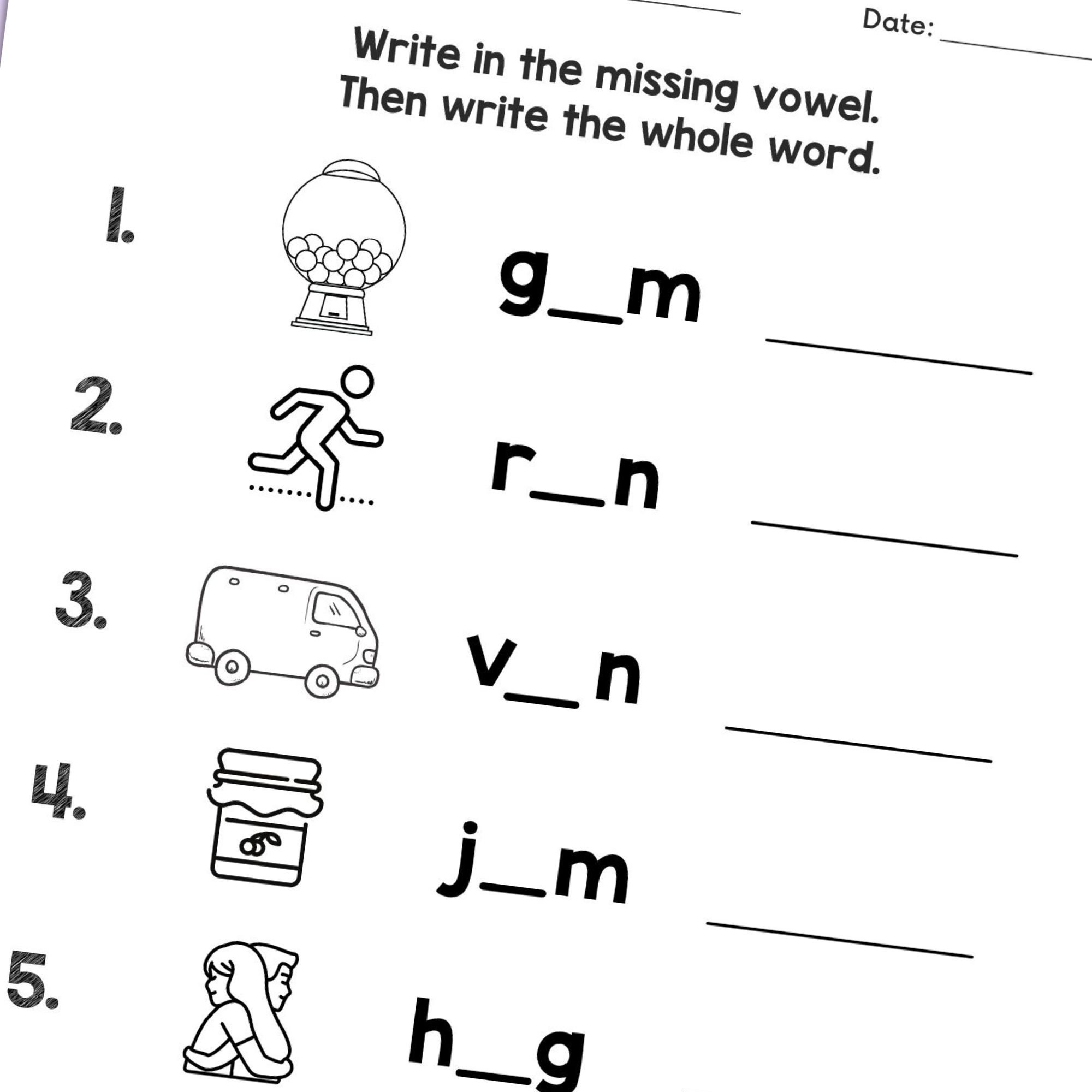 CVC Missing Vowel Worksheets | Phonics, Blending & Decoding (PDF) - Etsy