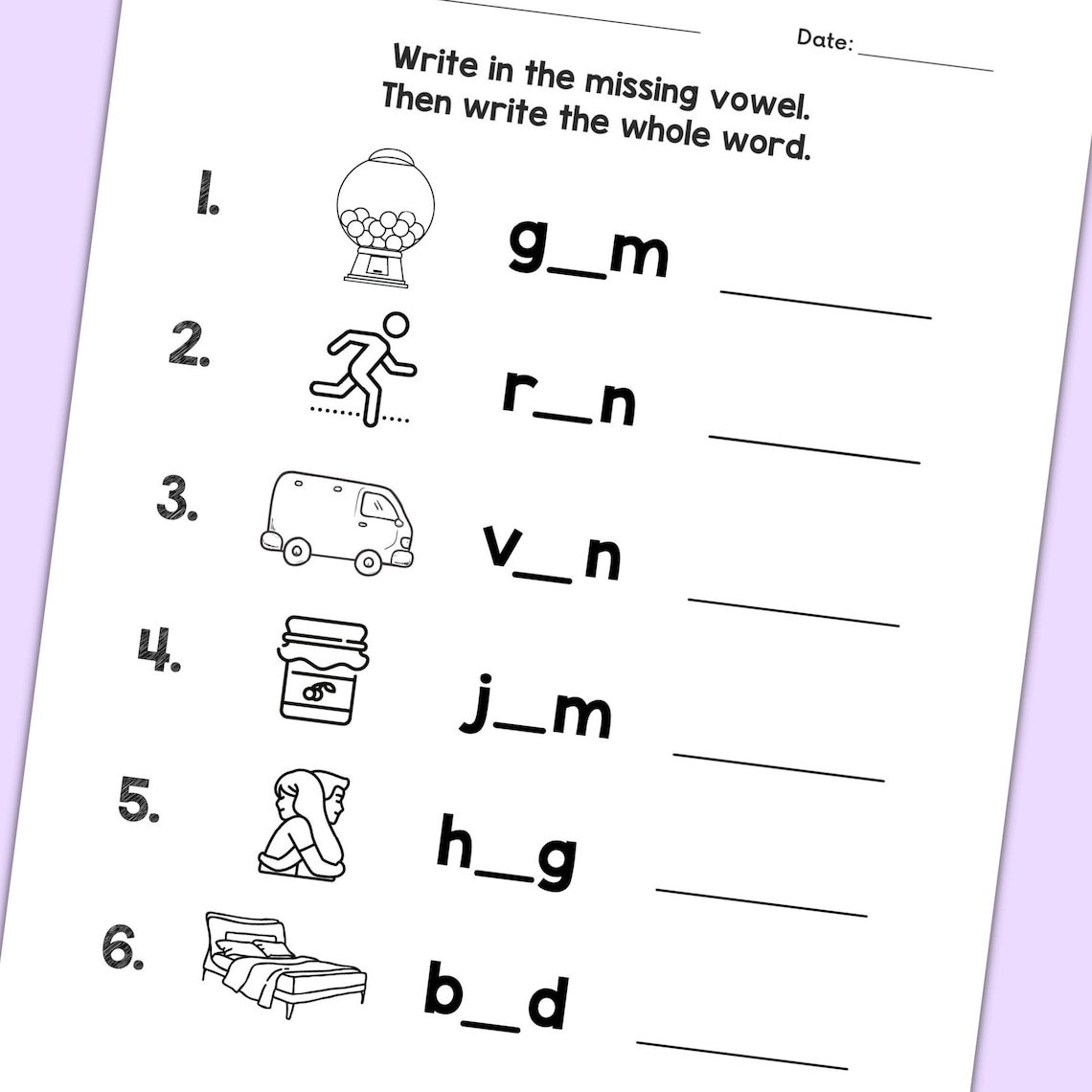 CVC Blending Segmenting Worksheets Printable CVC Missing Vowel Writing ...