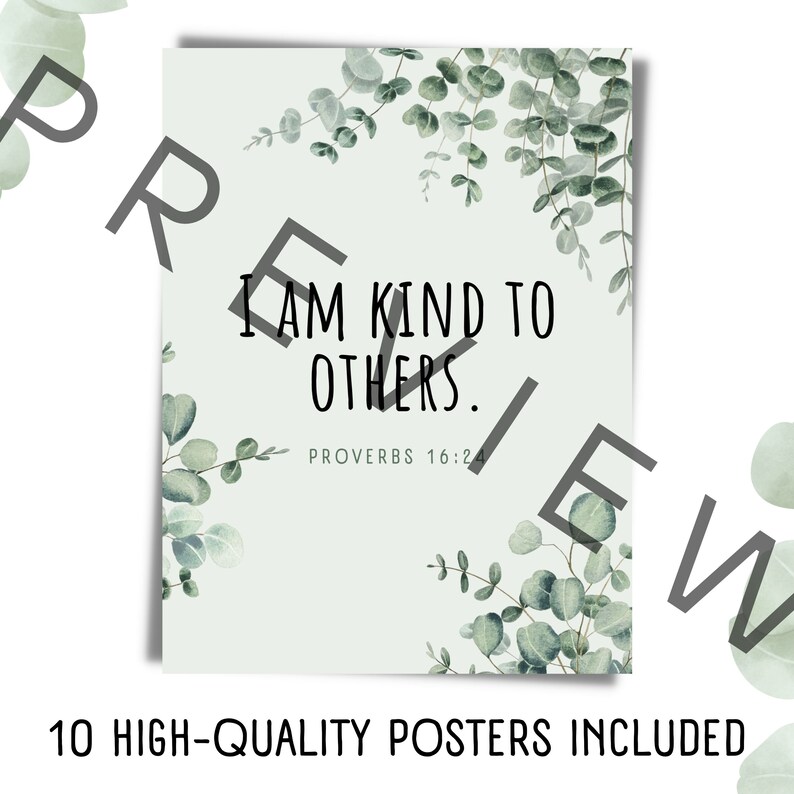 Eucalyptus Christian Affirmation Posters Bible Verse Bulletin Board ...