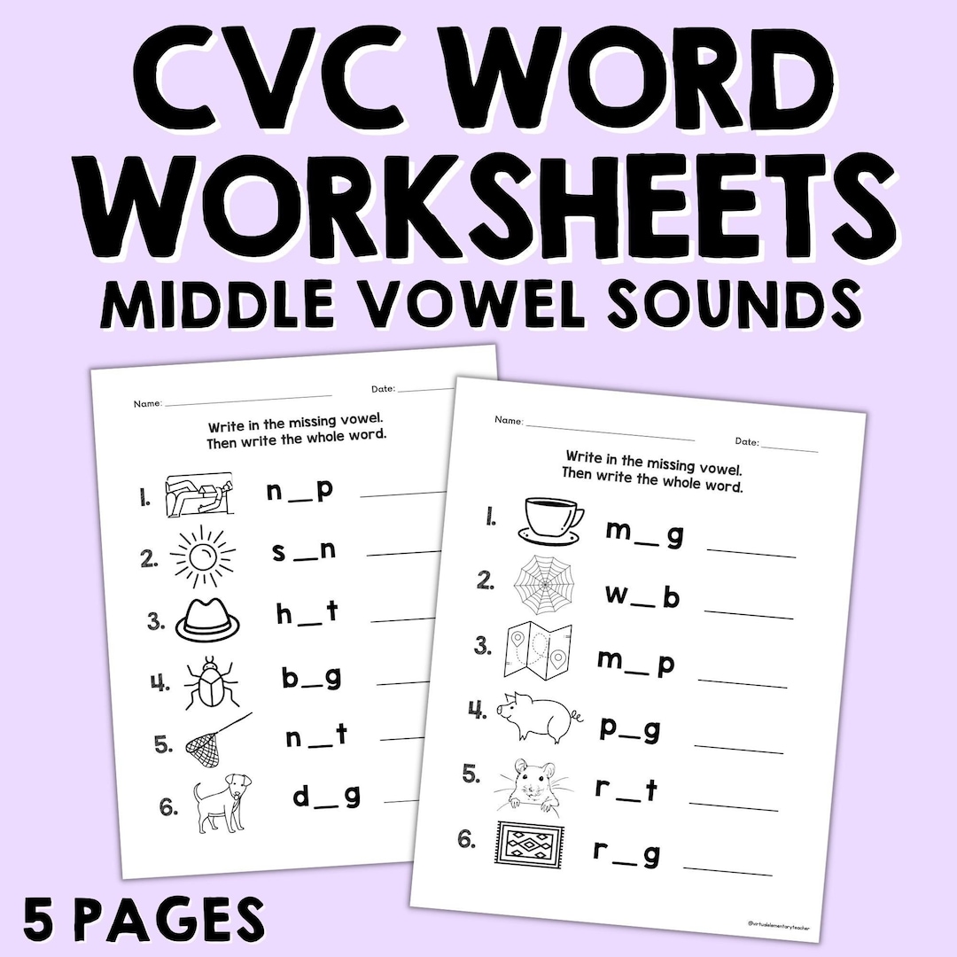 CVC Missing Vowel Worksheets CVC Segmenting Blending Words - Etsy