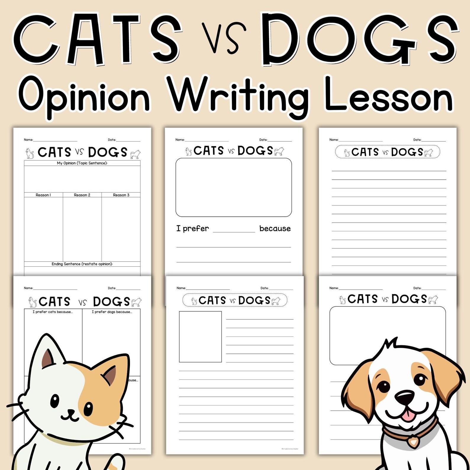 Cats Vs Dogs Opinion Writing Lesson, Elementary Graphic Organizers (PDF ...