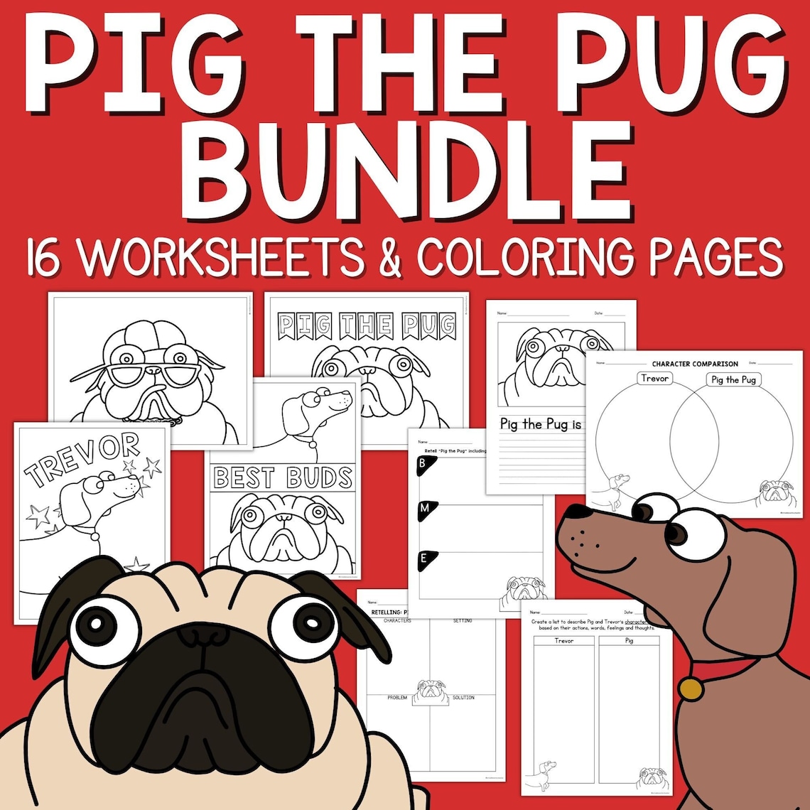 Pig the Pug Coloring Pages Reading & Writing Worksheets Read Aloud ...