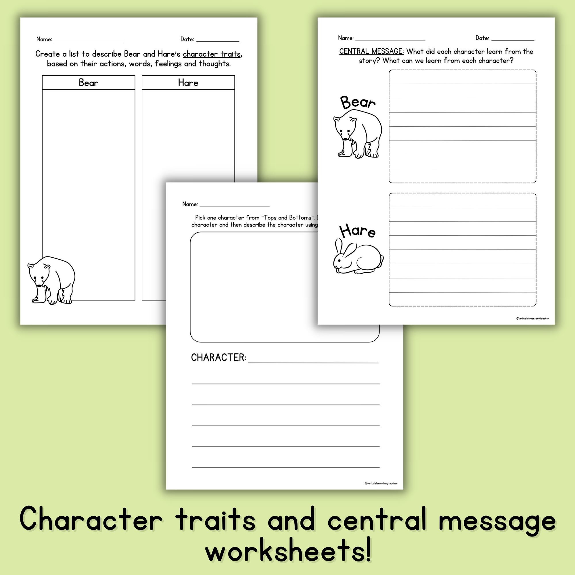 Tops and Bottoms Book Companion Activities Read Aloud Worksheets Read ...