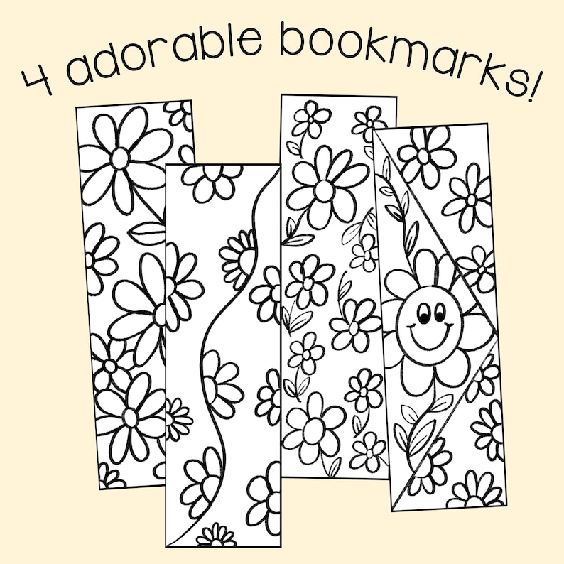 Preppy Flower Coloring Bookmarks Cute Printable Bookmarks to Color ...