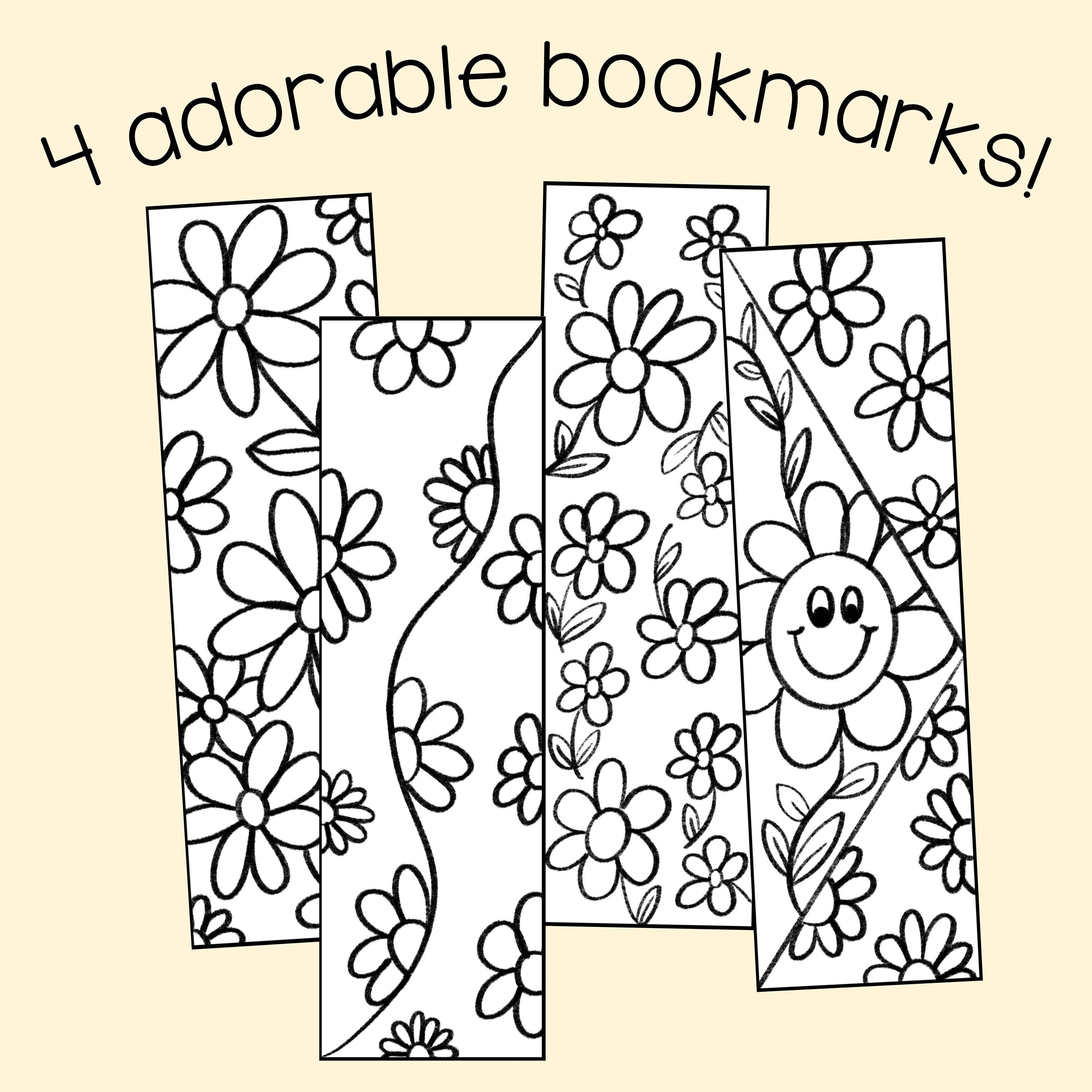 Preppy Flower Coloring Bookmarks Cute Printable Bookmarks to Color ...