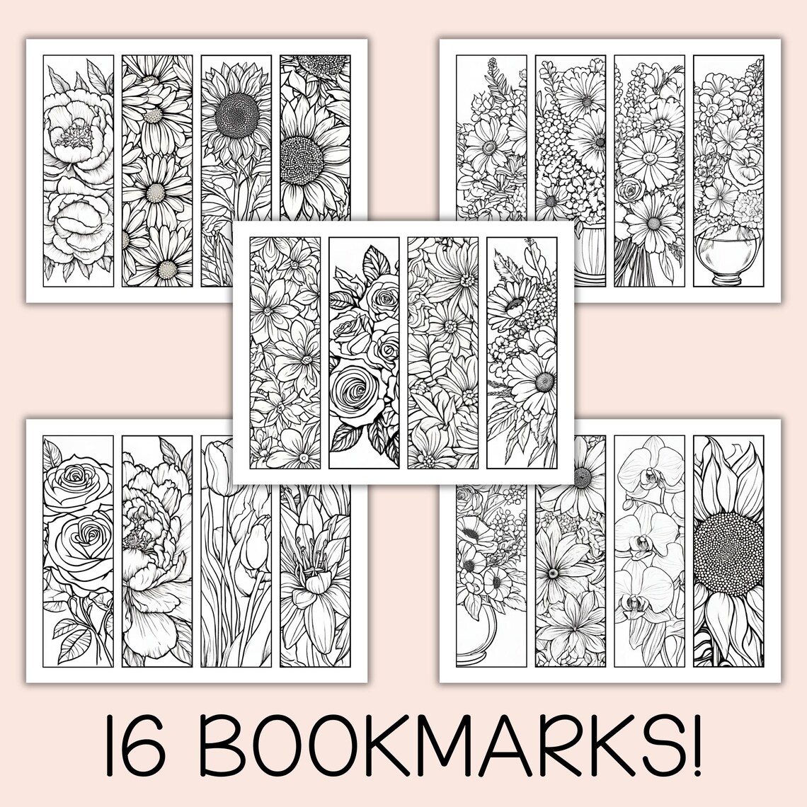 Floral Printable Coloring Bookmarks Flower Coloring Printable Bookmarks ...