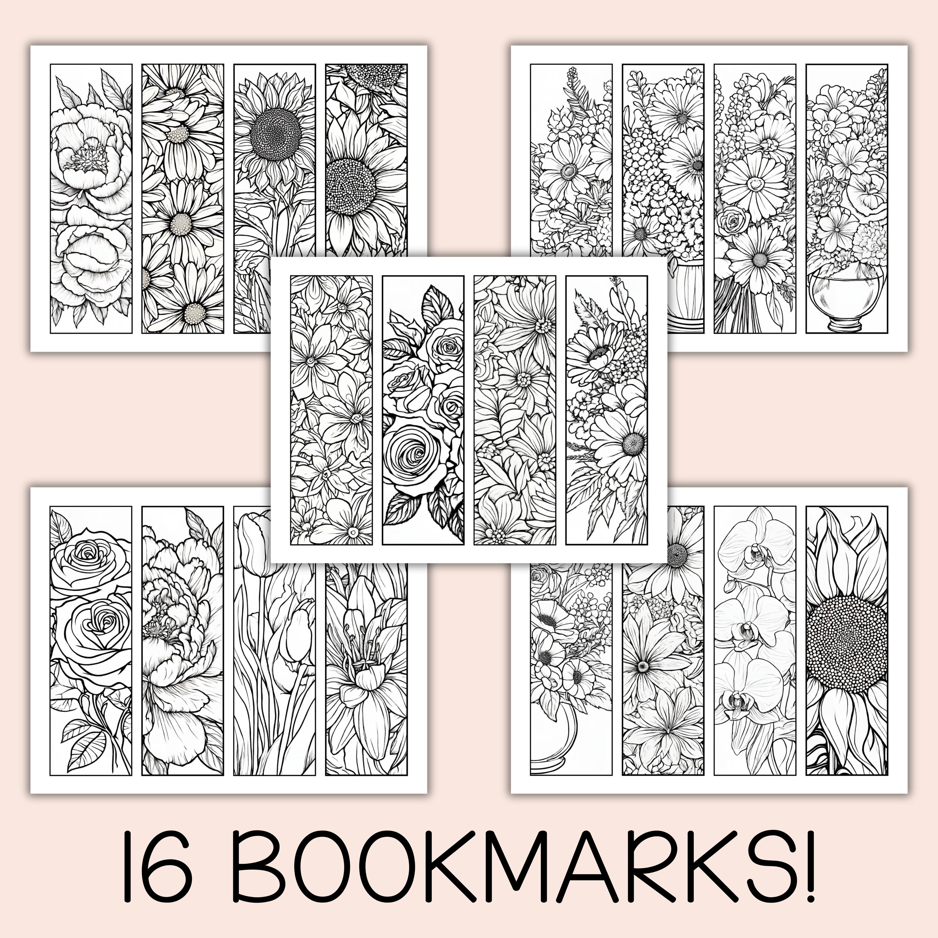 Floral Printable Coloring Bookmarks Flower Coloring Printable Bookmarks ...