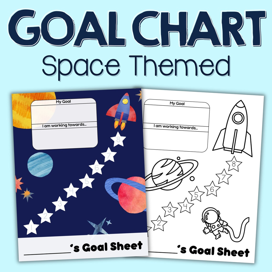 Goal Chart Goal Tracker Sheet Kids Space Themed Reward Chart Kids ...