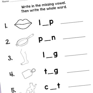 CVC Missing Vowel Worksheets CVC Segmenting Blending Words Phonics CVC ...