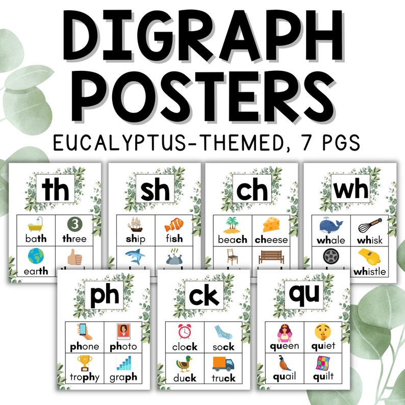Digraph Flashcard Posters Eucalyptus Digraph Printables Educational ...