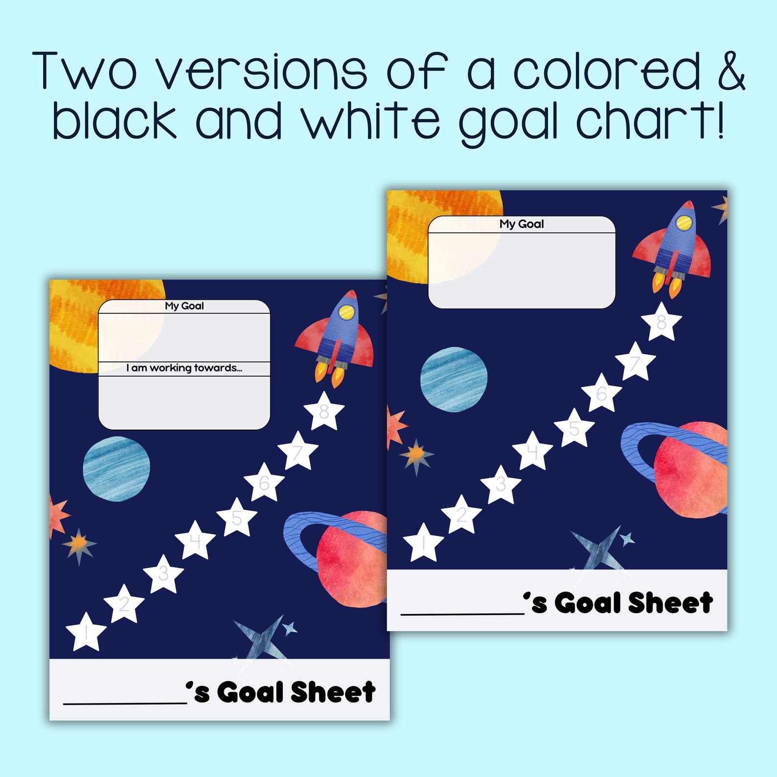 Goal Chart Goal Tracker Sheet Kids Space Themed Reward Chart Kids ...