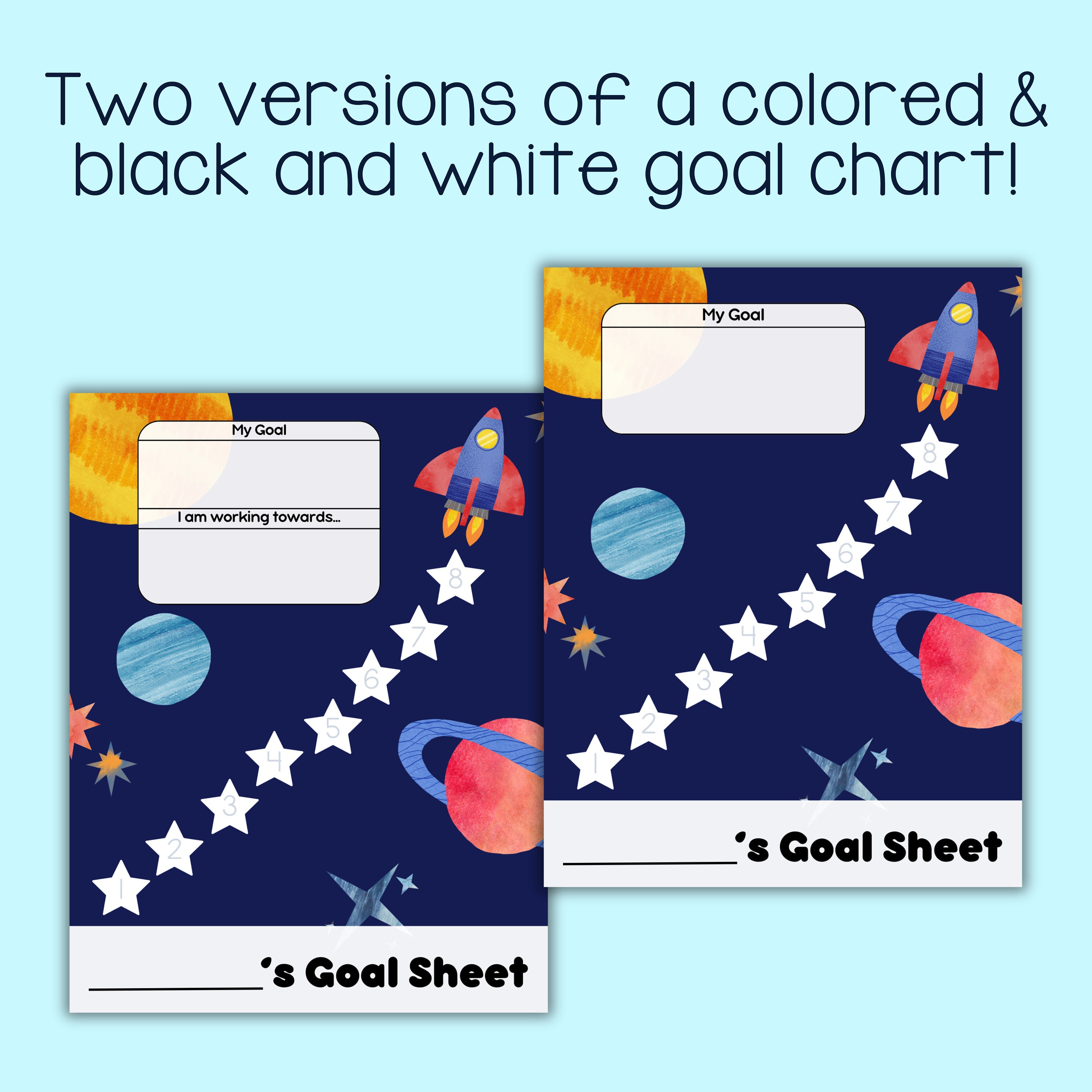 Goal Chart Goal Tracker Sheet Kids Space Themed Reward Chart Kids ...