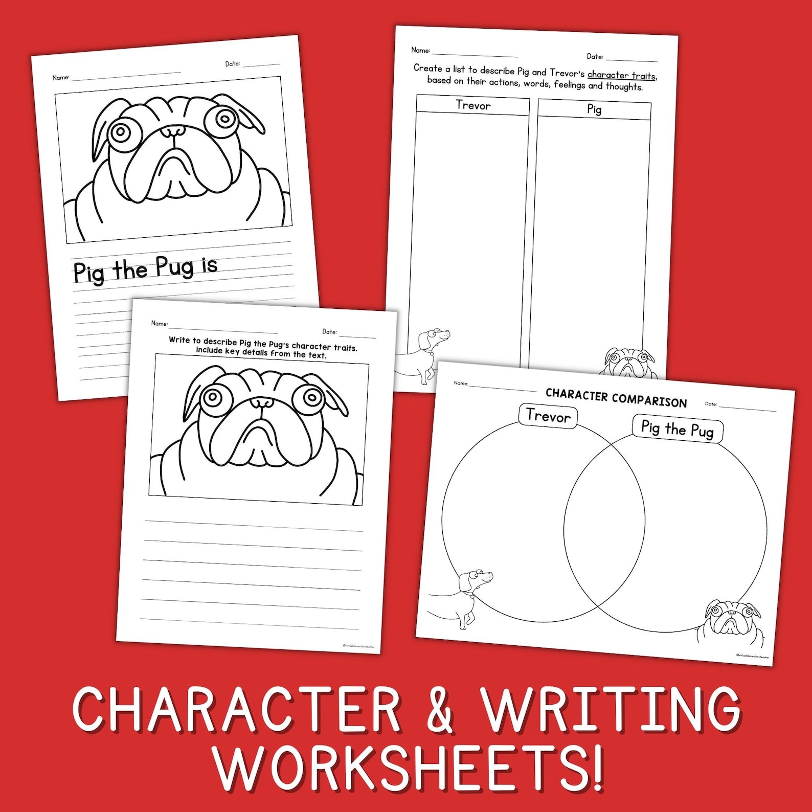 Pig the Pug Coloring Pages Reading & Writing Worksheets Read Aloud ...