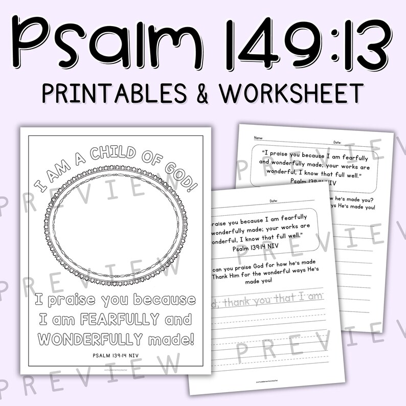 Psalm 139 Coloring Page and Writing Prompt Worksheet Christian Coloring ...