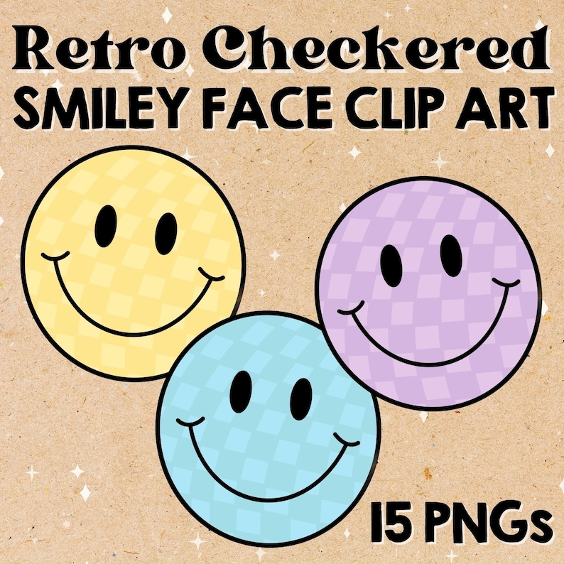 Retro Checkered Smiley Face Clip Art (15 Pngs) - Etsy
