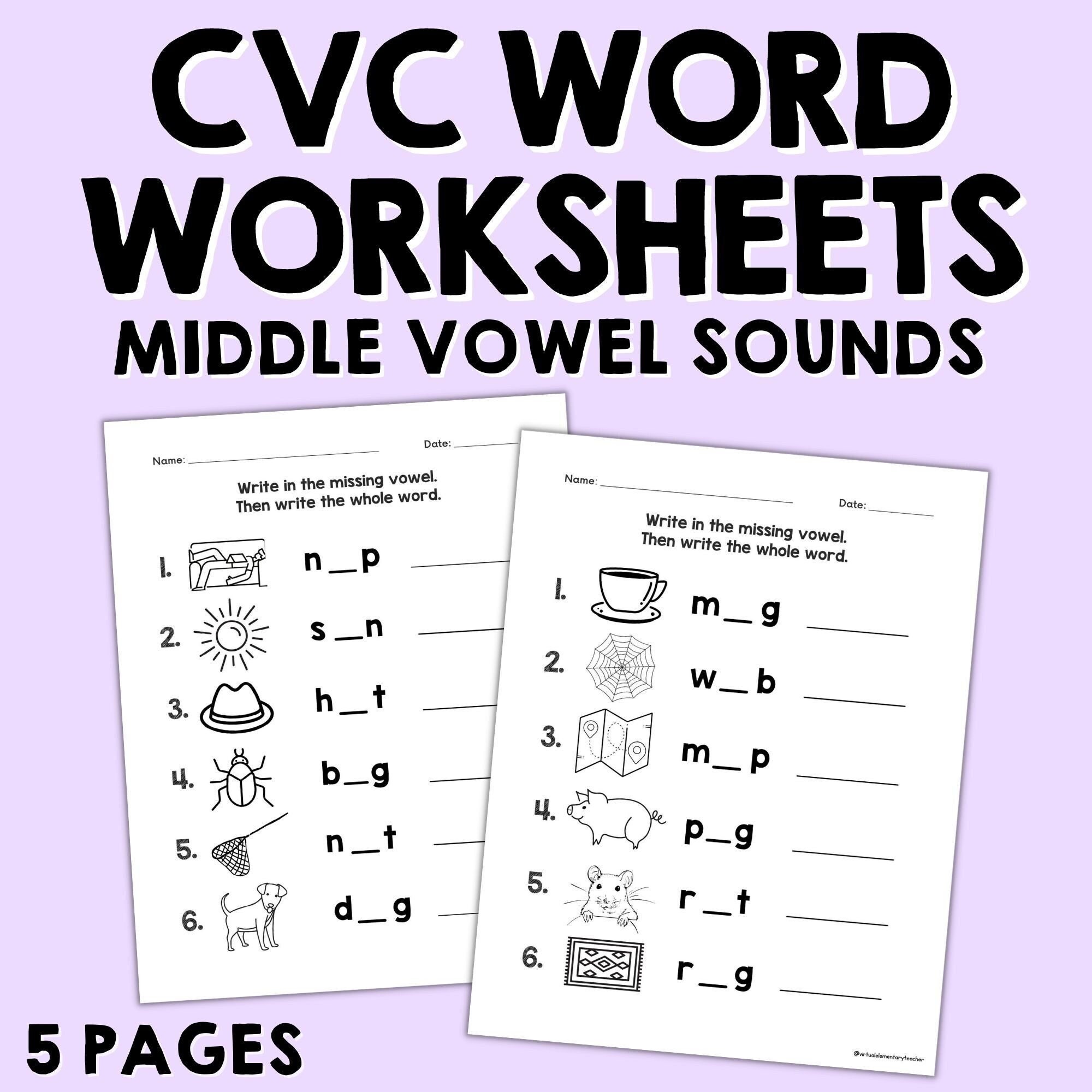 CVC Missing Vowel Worksheets CVC Segmenting Blending Words Phonics CVC ...