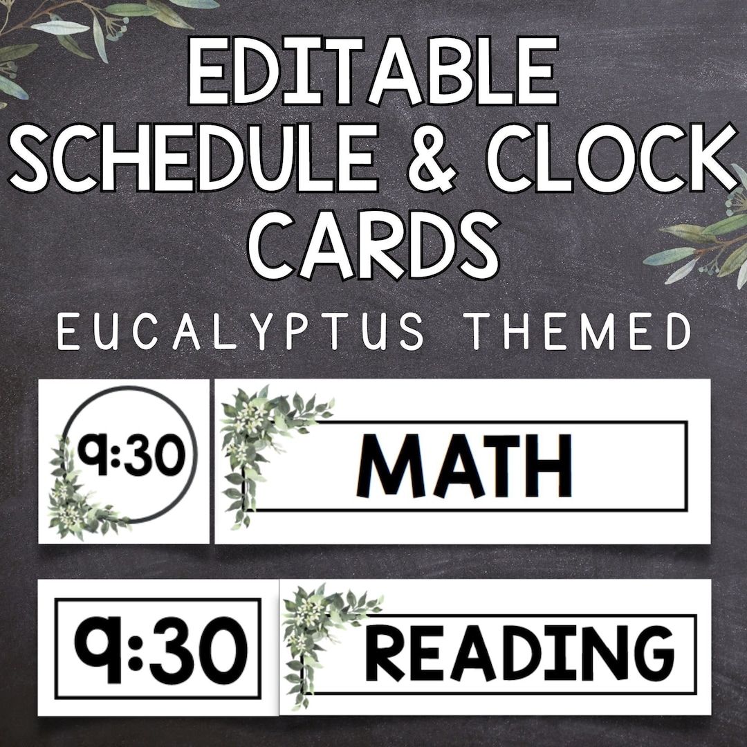 Eucalyptus Theme Schedule Cards | Editable Classroom Visual Planner ...