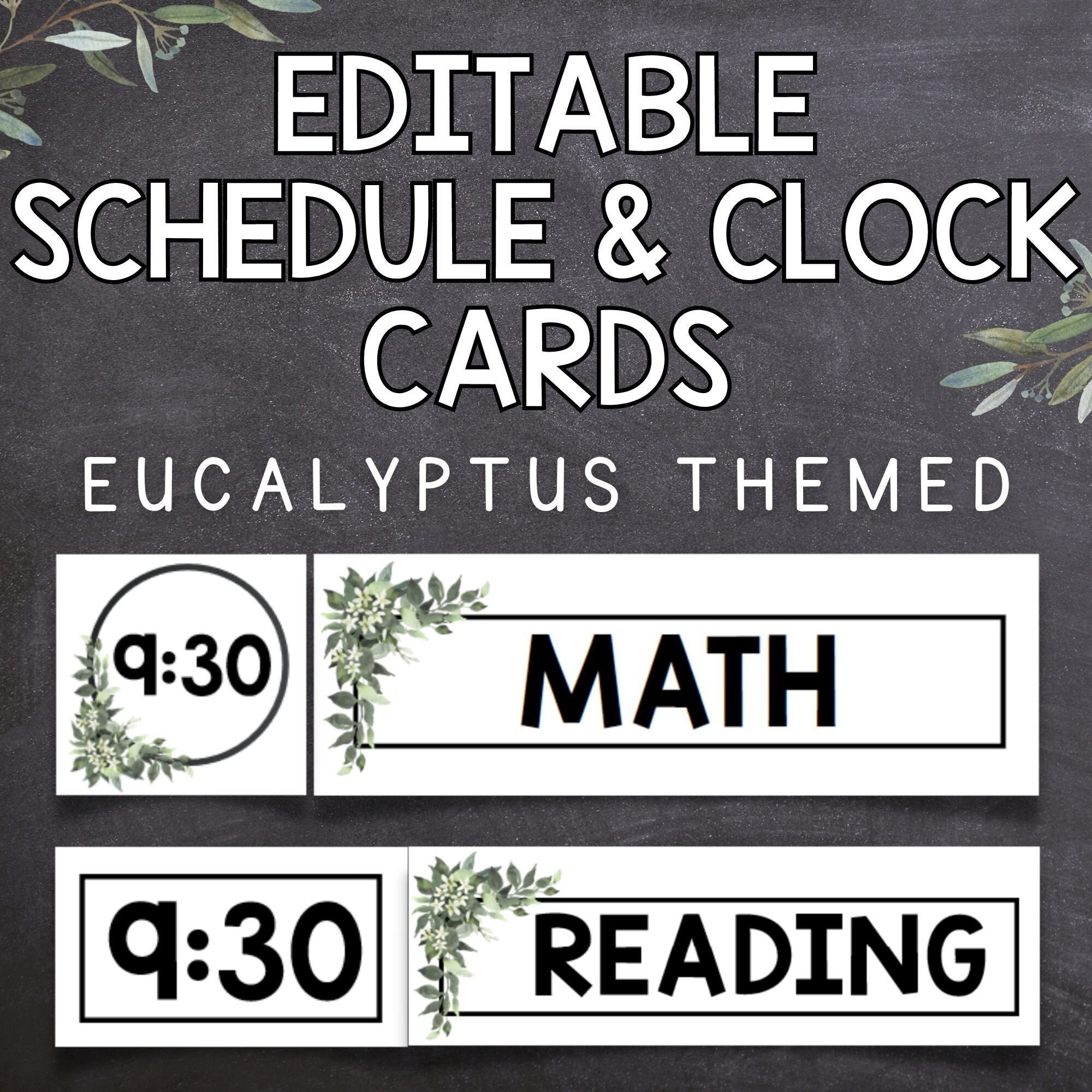 Eucalyptus Theme Schedule Cards | Editable Classroom Visual Planner ...