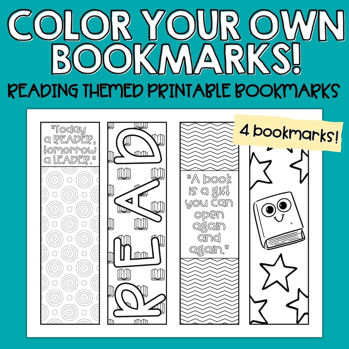 Reading Themed Bookmarks Printable Bookmarks Color Your Own Bookmarks 4 ...