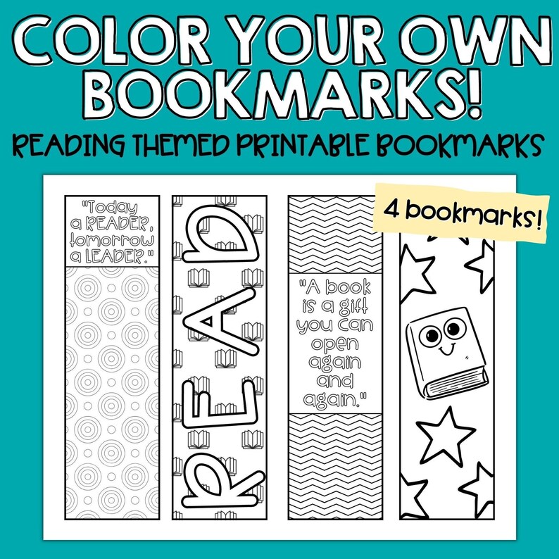 Reading Themed Bookmarks Printable Bookmarks Color Your Own Bookmarks 4 ...