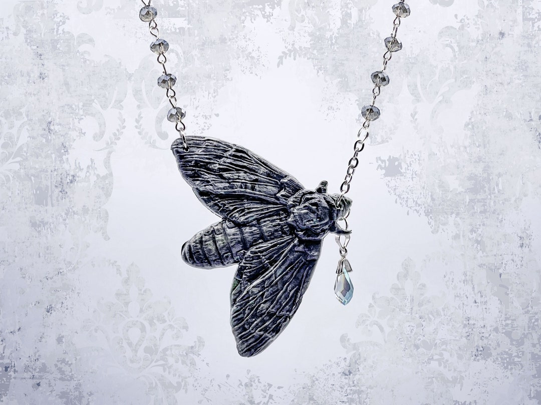 Death's-head Hawk Moth Necklace, Gray Death's Head Moth, Goth Jewelry ...