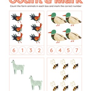10 Page Count and Mark Animal Digital Worksheets - Etsy