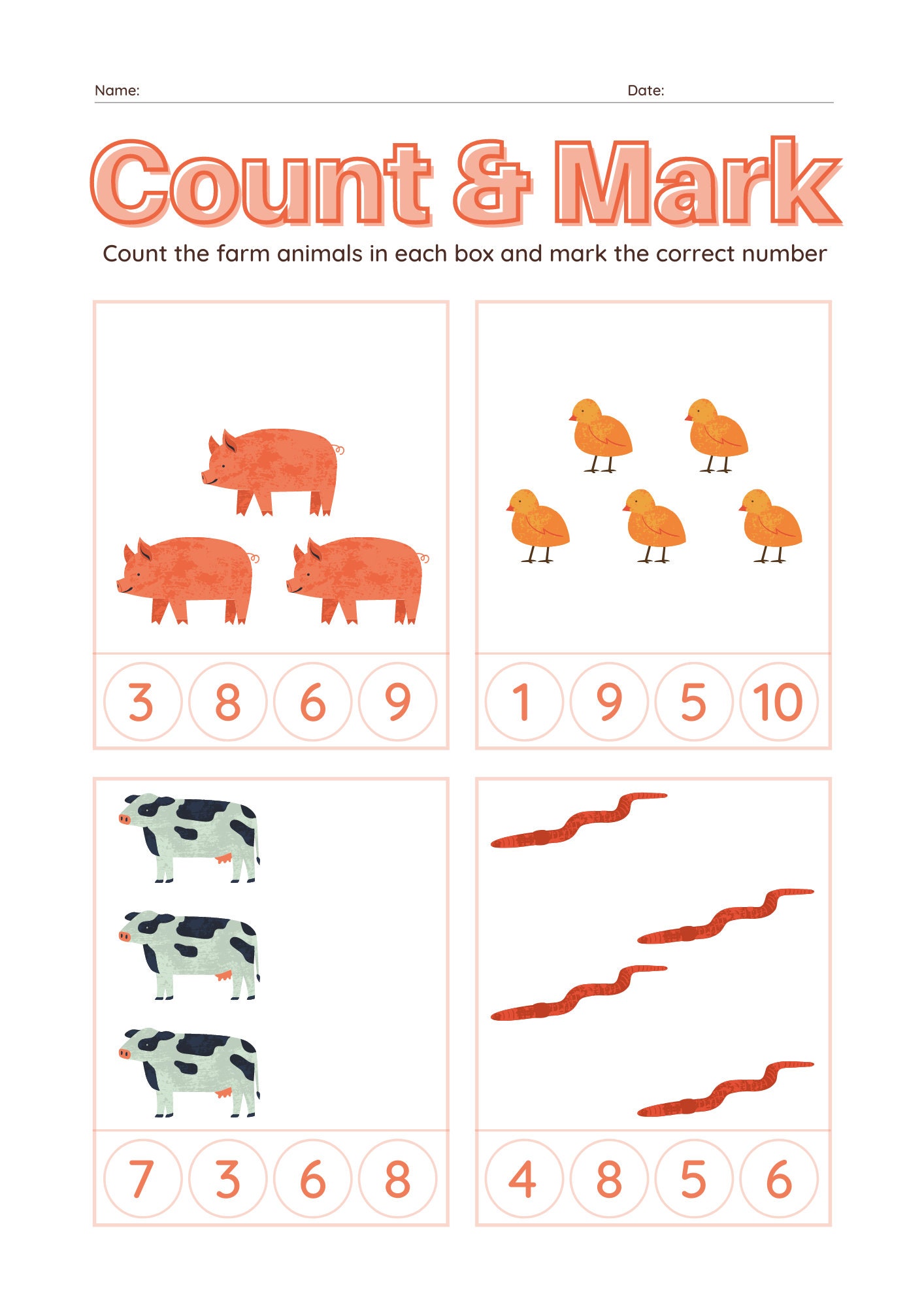 10 Page Count and Mark Animal Digital Worksheets - Etsy