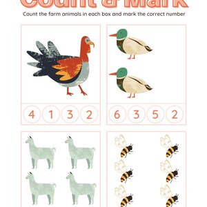10 Page Count and Mark Animal Digital Worksheets - Etsy